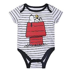 Peanuts Snoopy Boys 4 Pack Short Sleeve Bodysuit for Newborn and Infant