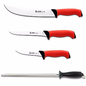 Jero 4 Piece Knife Combo Set - Cimeter, Boning Knife, Fillet Knife And Diamond Sharpener - Butcher And Chef Set - Meat Processing Set