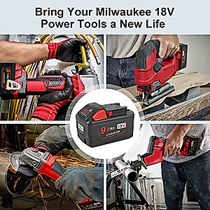 YongerTool 18V 9.0 Ah Replacement for Milwaukee M-18 Battery, 9000 mAh High Demand Compatible with Milwaukee Red Lithium M-18 XC Fuel Battery 48-11-1890 48-11-1850 48-11-1852 48-11-1815,2 Pack