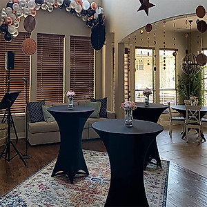 Tina's 8 Pack 32x43 Inch Highboy Spandex Cocktail Table Covers Black, Fitted Stretch Cocktail Tablecloth for Round Tables (8PC 32X43 Black)