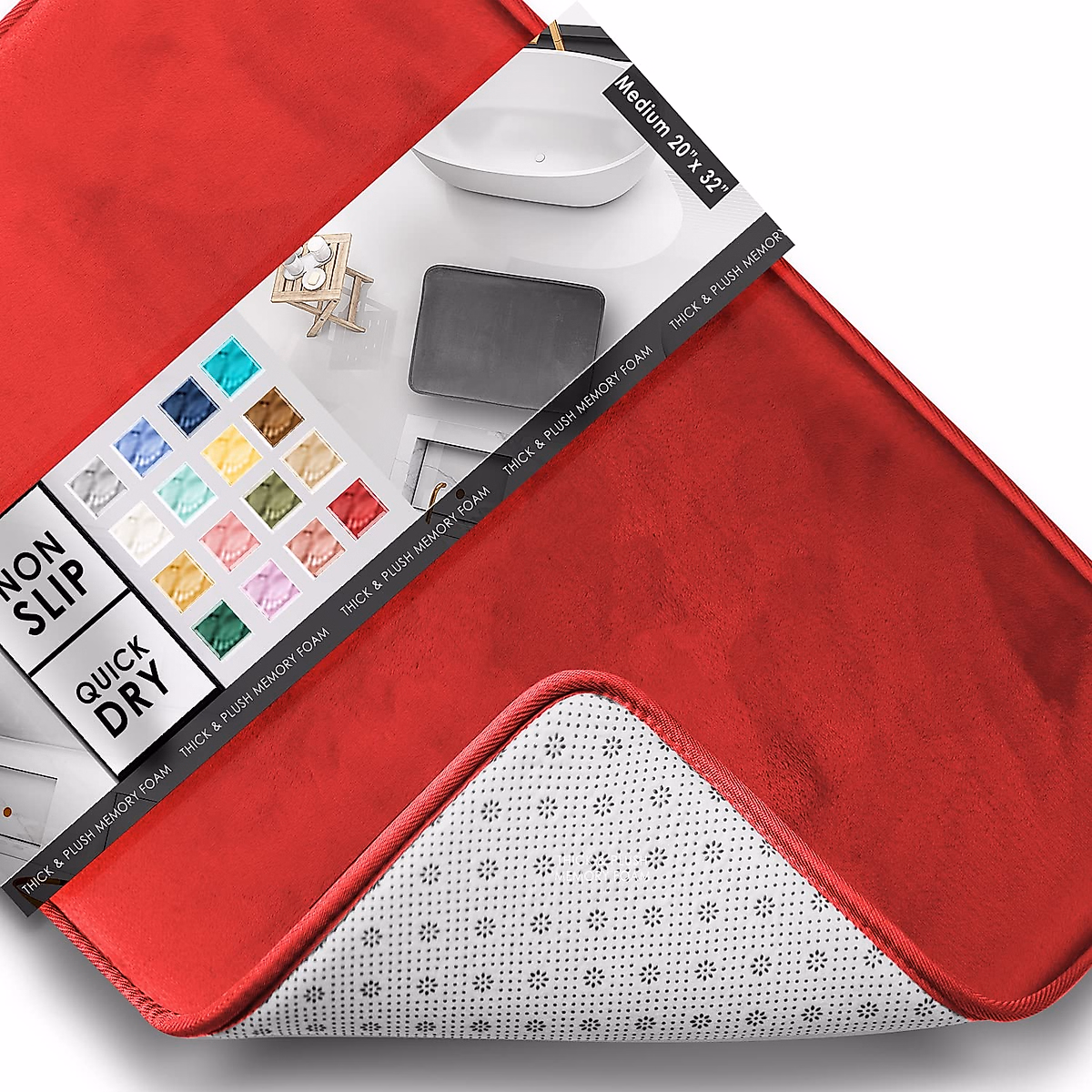 Clara Clark Bathroom Rugs, Velvet Memory Foam Bath Mat, Non-Slip, Machine Washable Bath Rugs - Dries Quickly, Ultra Soft Plush Bath Mats for Bathroom, 20 x 32, Burgundy Red