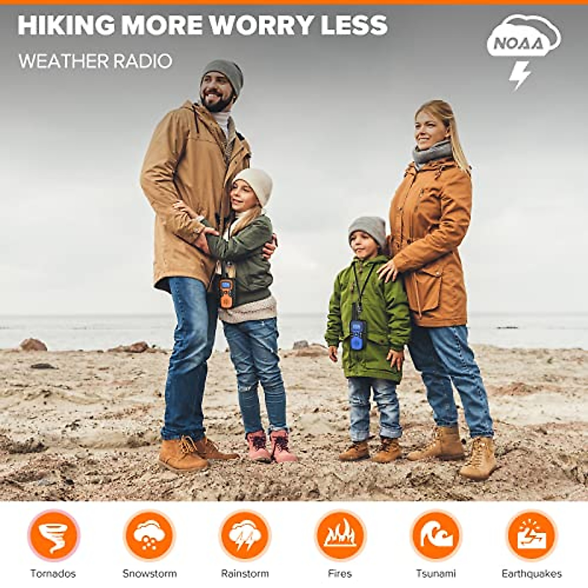 Walkie Talkies for Adults Long Range-Wishouse Rechargeable Portable 2 Way Radios,Hiking Accessories Camping Gear Toys for Kids with Lamp,SOS Siren,NOAA Weather Alert,VOX,Easy to Use,Walky Talky 6 Pack