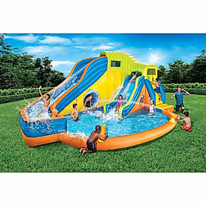 Banzai Pipeline Twist Kids Inflatable Outdoor Backyard Waterpark Activity Play Center: Baby Pool, Blow Up Pool with Outdoor Slide, and a Fun Clubhouse
