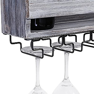 Satauko Wooden Wine Rack for 4 Long Stem Glass Storage, Wall Mounted Wine Bottle Holder for Living Room Display, Rustic Floating Wine Shelf Organizer for Home Kitchen Décor.(Gray)