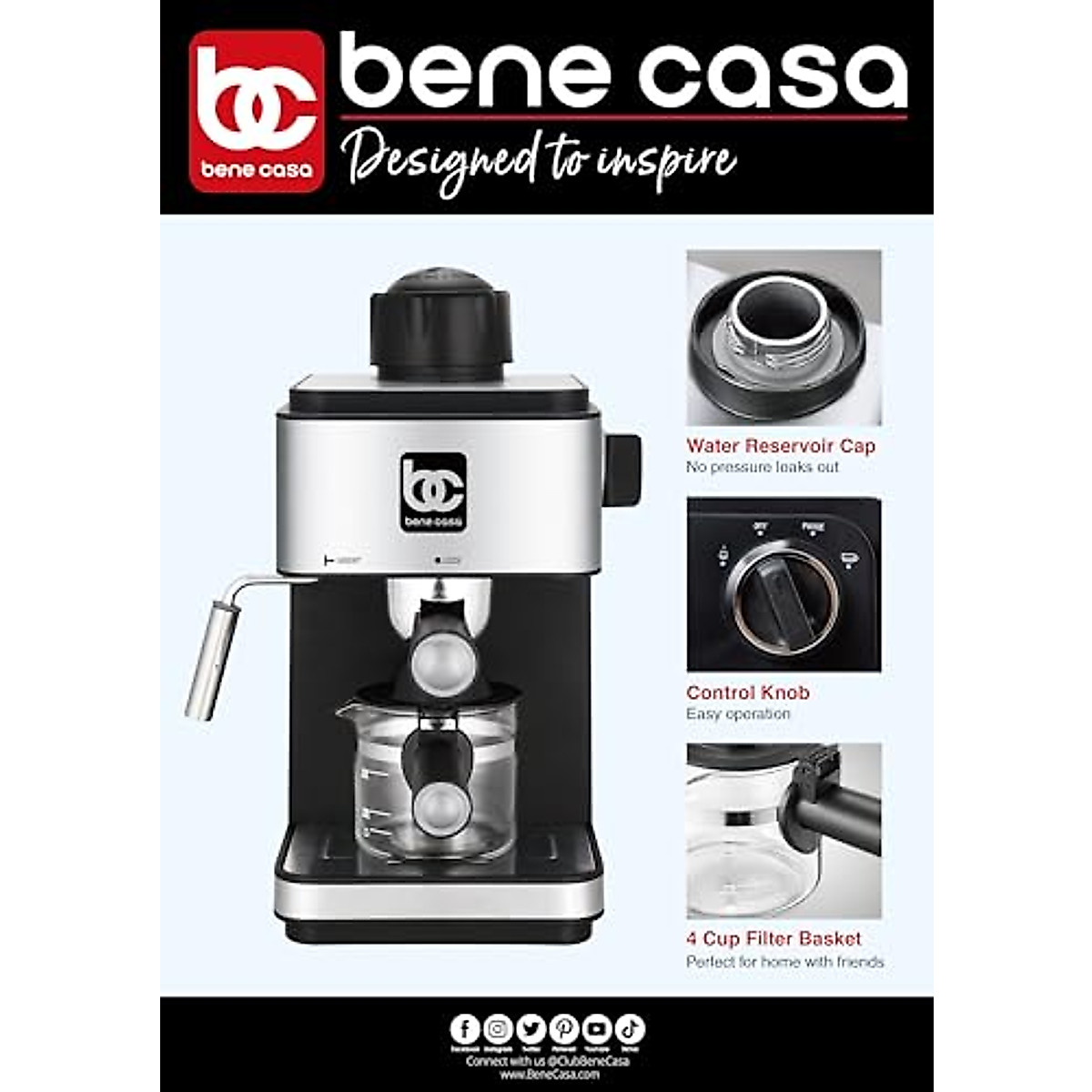 Bene Casa BC-99189 Espresso Maker, 4-Cup
