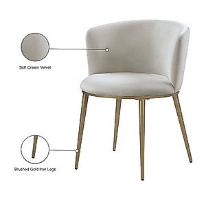 Meridian Furniture Skylar Collection Modern | Contemporary Upholstered Dining Chair with Rounded Back and Sturdy Iron Legs, Set of 2, 23.5" W x 23.5" D x 30" H, Cream Velvet, Gold