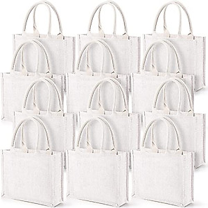 12 Pieces Burlap Tote Bags with Handles Reusable White Jute Tote Bag for Bridesmaid Gift Wedding Bachelorette Party Favors Shopping DIY Crafts Bags, 12.2 x 3.9 x 9.8 Inch