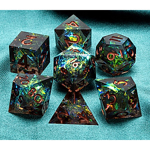 Resin DND Dice Set 7Pcs Sharp Edge Dice ARUOHHA D&D Dice Set for Dungeons and Dragons RPG Board Games Polyhedral Dice D + D Role Playing Dice with Gift Box Handmade D and D Dice D20 D12 D10 D8 D6 D4