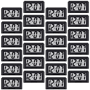 Frienda 24 Pieces Mini Digital Clock Small Magnetic Clock Car Dashboard Clock Stick on Clock Self Adhesive Bracket Digital Clock Battery Operated (Black)