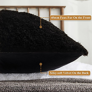 XeGe Soft Plush Body Pillow Cover, 20x54 Big Fluffy Body Pillowcase, Boho Faux Fur Fuzzy Long Decorative Pillow Sham for Bedroom Sofa Couch, Solid Shaggy Throw Bed Pillow Case Black