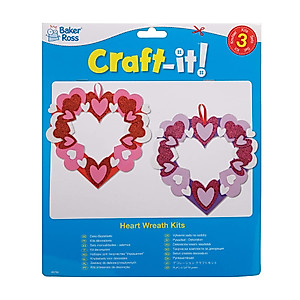 Baker Ross AX733 Heart Wreath Kits - Pack of 3, Creative Valentine's Day Art and Craft Supplies for Kids to Make and Decorate