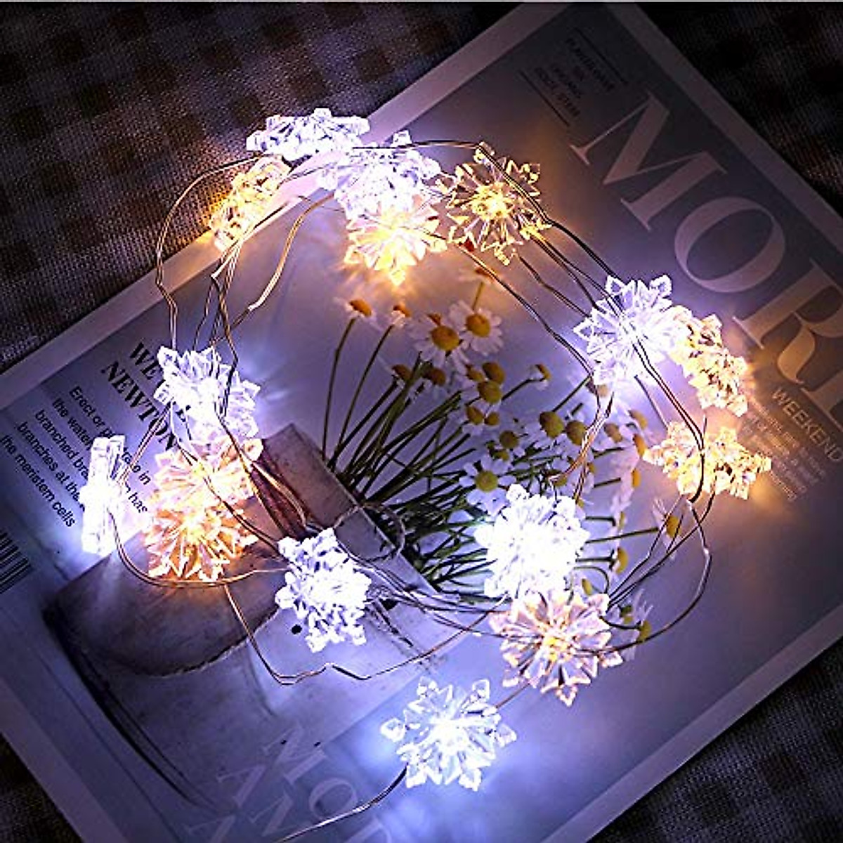 Waterproof 30LEDs String Snowflake Light, Wire LED Light, Decoration Lamp Fairy Lights for Wedding Celebrations Courtyards Home Gardens Bedrooms