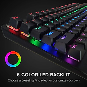 Mechanical Keyboard, E-YOOSO K600 LED Rainbow Backlit Mechanical Gaming Keyboard 104 Key Gamers Keyboard PC Computer USB Wired Gaming Keyboard Brown Switches (Black)