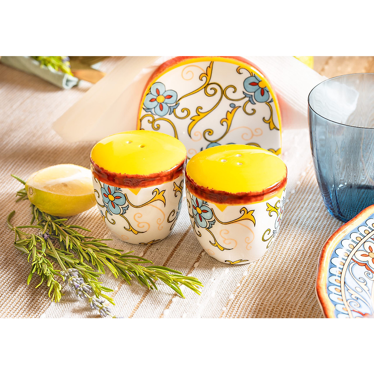 Euro Ceramica Duomo Collection Servingware, 4-Piece Table Necessities Set, Gold and Cream