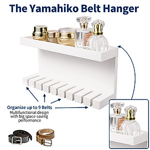 Yamahiko Belt Storage Organizer for Closet, Belt Hanger Wall Mounts with Double Shelving Platform, Universal Belt Rack Holder for Closet, Wall Closet Organizer Belt Hanger Rack for Men Women, White