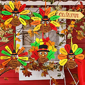 Winlyn 12 Sets Thanksgiving Wreath Signs Decorations Art Sets DIY Thanksgiving Craft Kits Give Thanks Turkey Fall Maple Leaf Foam Stickers Googly Eyes for Kids Party School Home Classroom Activities