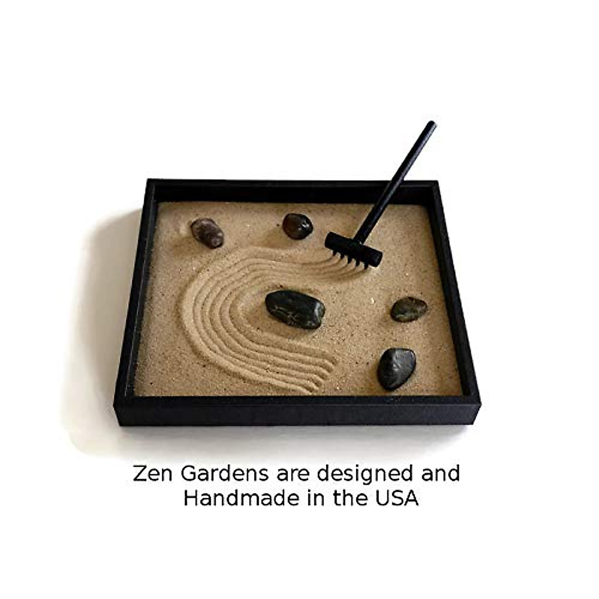 Mini Zen Garden Black Handmade Kit Indoor Miniature Sand Garden Relaxation Gift