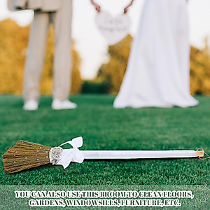 Yungyan Wedding Brooms DIY Bride Bridegroom Jump Broom 11.81 x 28.74 Inch Whisk Wedding Brooms Jumping Brooms with White Ribbons Artificial Pearl for African American Wedding Ceremony Crafts