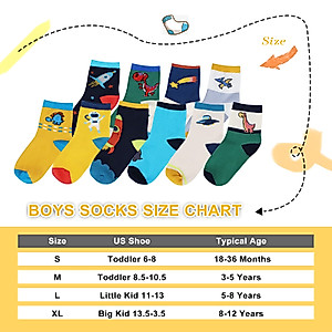 Mmkkhpy Toddler Little Kids Boys Fun Novelty Design Crew Cotton Socks 10 Pairs (5-8 Years, Dino Rocket)