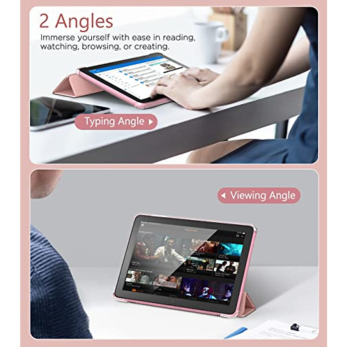 MoKo Case Fits All-New Amazon Kindle Fire HD 8 & 8 Plus Tablet(12th Generation/10th Generation, 2022/2020 Release) 8",Trifold Stand Cover with Translucent Backshell with Auto Wake/Sleep,Rose Gold