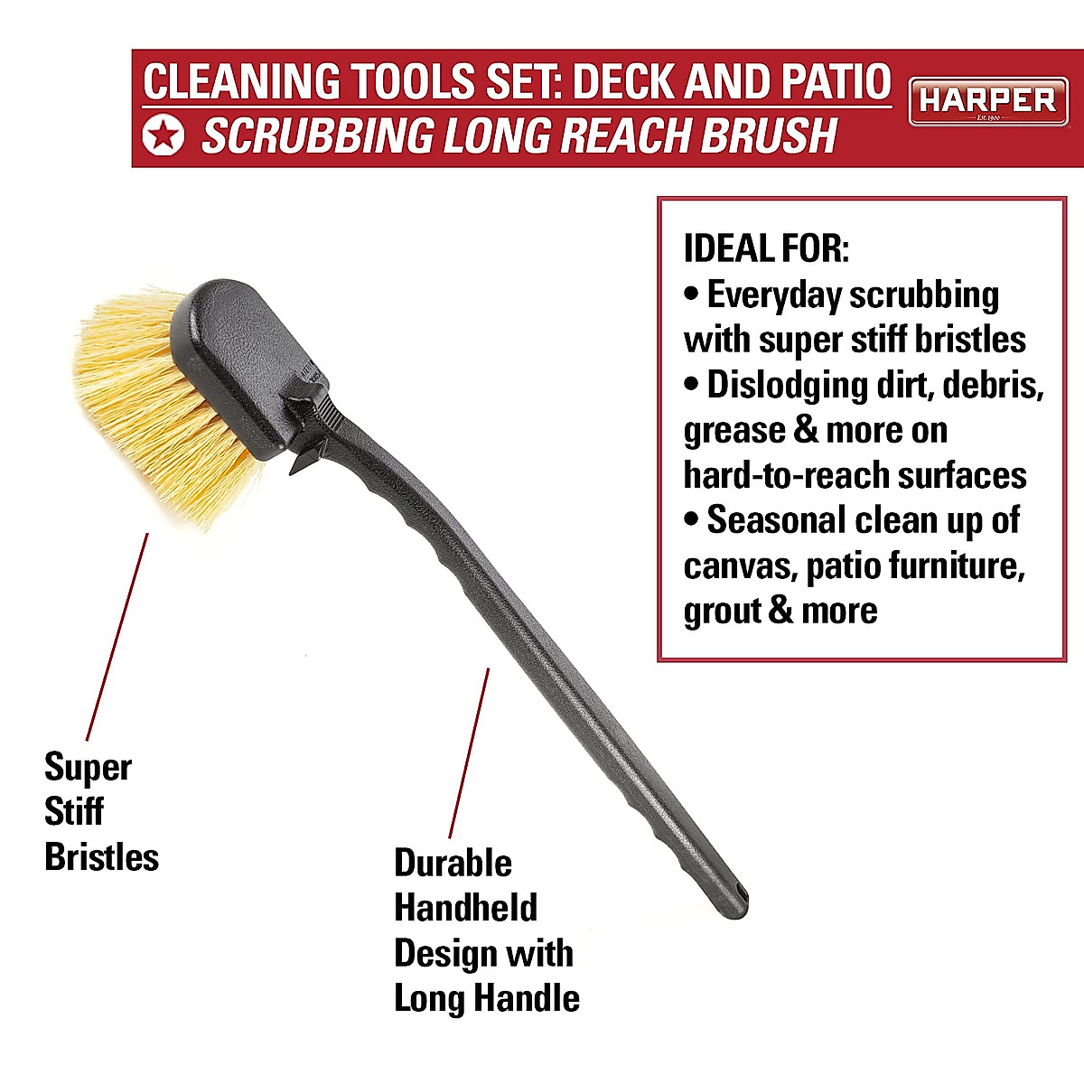 Harper 37518600 6-Piece Car Wash Brush Set with Telescoping Flow-Through Handle, (3) Brush Heads, (1) Soft Hand Brush and (1) Stiff Hand Brush