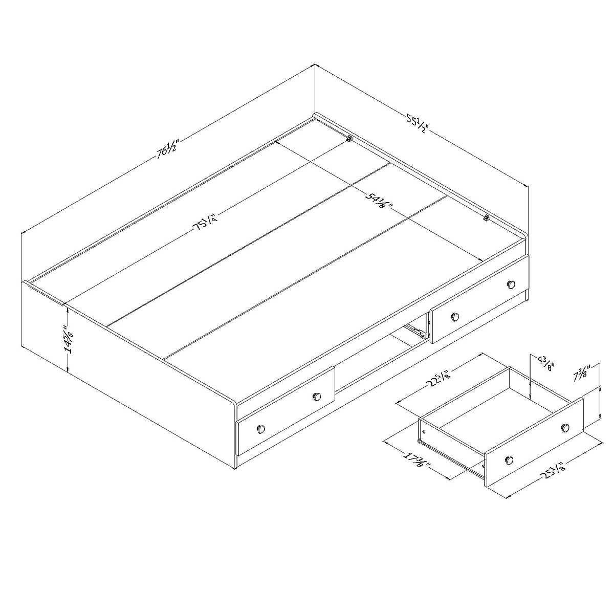 South Shore Summer Breeze Mates Bed with 3 Drawers, Full 54-inch, White Wash