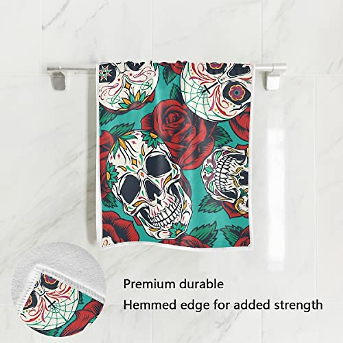 HUSSRITY Mexican Rose Skull Towels Super Soft Hand Towel Highly Absorbent Washcloths Quick Dry Bath Towel 30x15 Inch Durable Lightweight