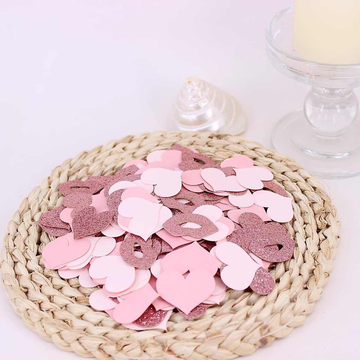 Blopee Heart Confetti, 300 pcs Pink Confetti, Valentines Confetti for Bridal Shower Decorations, Valentines Day, Wedding Shower, Anniversary Party