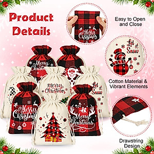 Huhumy 60 Pcs Christmas Burlap Bags with Drawstring Plaid Party Favor Gift Bags Mini Candy Goodies Bag Black and Red Plaid Treat Bags for Christmas Party Birthday Supplies (5 x 7 Inch)