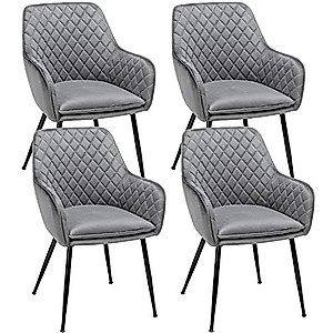 Yaheetech 4pcs Dining Chairs Counter Lounge Armrest Chairs Velvet Modern Chairs With Backrest and Upholstered Seat for Home Kitchen and Restaurant, Grey