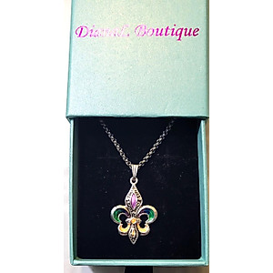 DianaL Boutique Fleur De Lis Mardi Gras Pendant Necklace with 18" Stainless Steel Chain Gift Boxed Fashion Jewelry