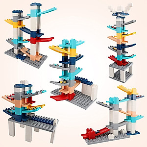 Aomola Car Ramp Toy with Classic Big Building Blocks,Creative DIY Building Bricks Compatible with All Major Brands,Car Ramp Racer for Toddlers with 6 Mini Cars,Storage Box & Base Plate