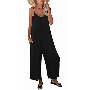 snugwind Womens Casual Sleeveless Strap Loose Adjustable Jumpsuits Stretchy Long Pants Romper with Pockets X-Large Black