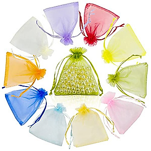 100pcs Organza Drawstring Bags Mesh Favor Bags Chiffon Jewelry Bags Tulle Bags for Favors Sheer Bags Drawstring Jewelry Mesh Bags Drawstring