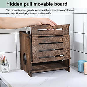 BEARUT Wooden Wireless WiFi Router Storage Box Modem Router Cover Wood Shelf Power Strip and Cable Management Hider Rack Office Desktop Organizer Shelves Rural Need Assembly