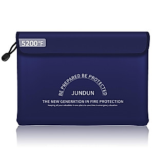 Fireproof Document Bag with 5200℉ Heat Insulated,14.0”x10.4” Waterproof and Fireproof Money Bag,8 Layers Thickened Fire Safe Storage Bag Pouch with Zipper for Document,Money and Cash,Blue