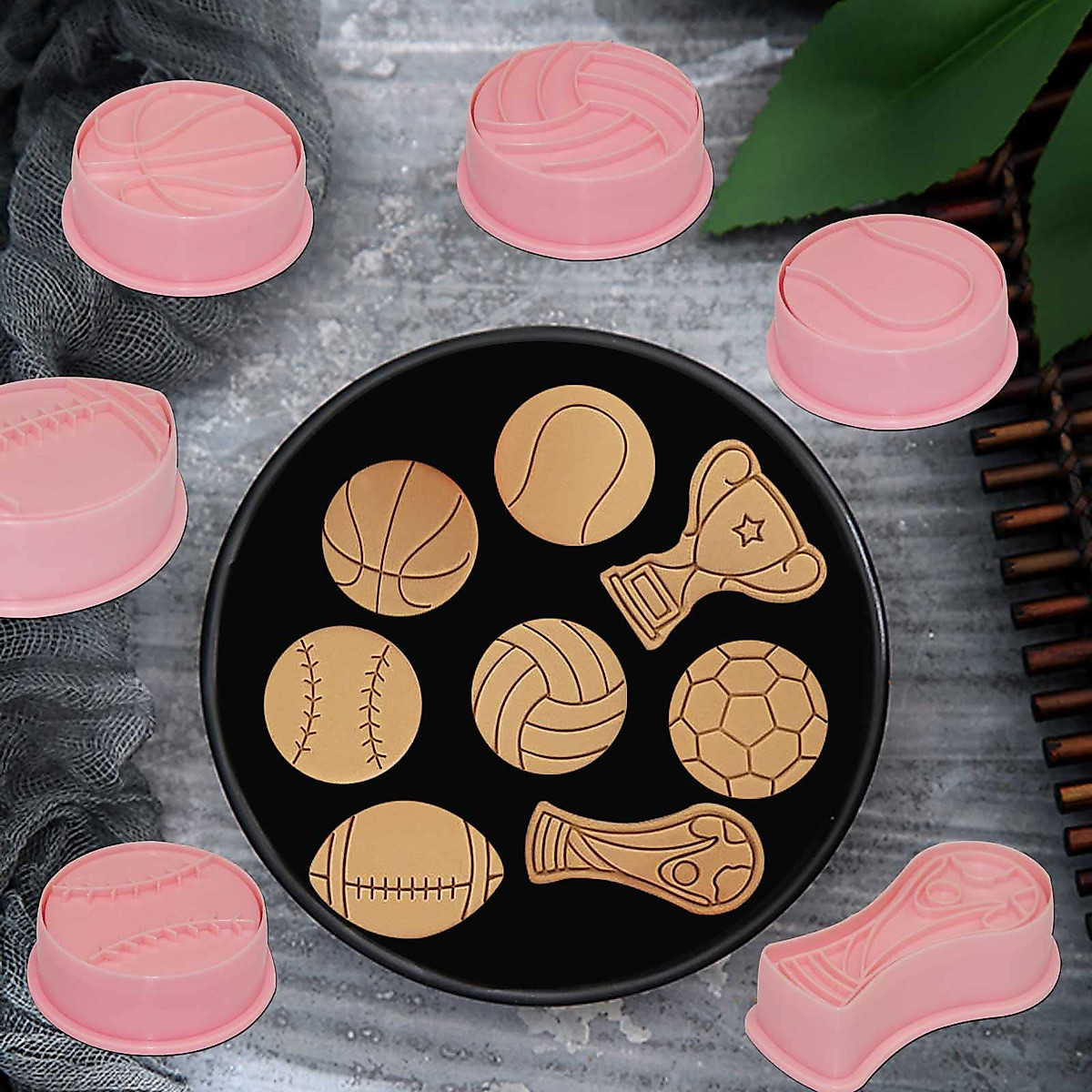 8 Pieces Cookie Cutters Sports Ball 3D Football Volleyball Soccer Basketball Shape Biscuit Cutter Cookie Stamps Mold for DIY Cookie Baking Supplies