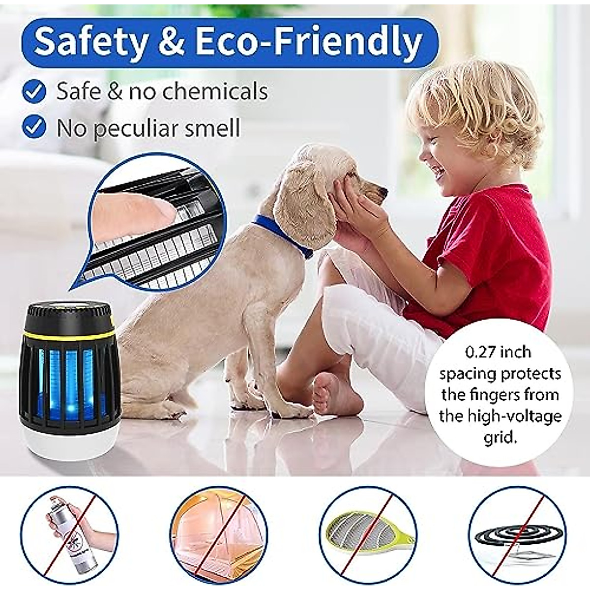 3 in 1 Bug Zapper, USB Rechargeable Mosquito Trap, Waterproof Insect Fly Trap for Outdoor & Indoor,LED Lantern, Emergency Power Supply 2000mAh for Home, Camping, Gnats, Backyard, Patio