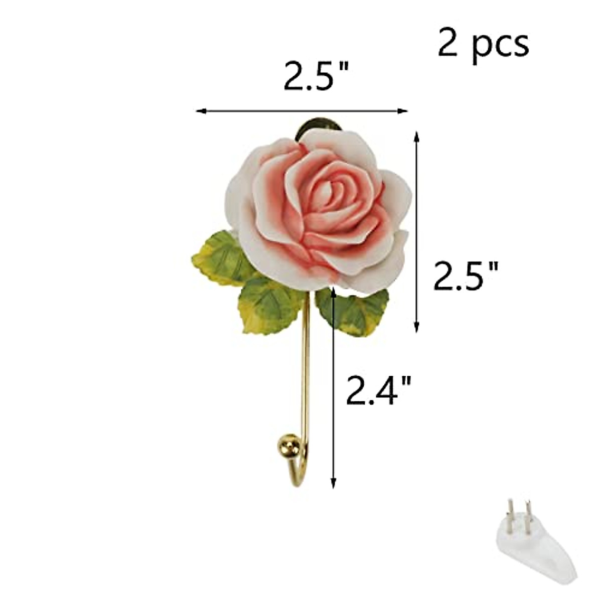 Wealrit 2 pcs Rose Wall Hooks,Wall Mounted Towel Hooks,Decorative Robe Hook,Heavy Duty Coat Hooks for Coat Scarf Bag Cap Hat,Pink