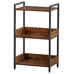 YSVCO Bookshelf, 3 Tier Industrial Small Book Shelf, Small Storage Bookcase with Organizer, Freestanding Open Shelf for Small Spaces, Bedroom, Living Room, Retro Brown BS70FB