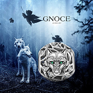 GNOCE Wolf Charm Bead 925 Sterling Silver Inlaid with Crystal Zircon Stons Jewelry Gift For Women Wife Fit Bracelets/Necklace