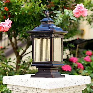 Post Lights Retro Solar Column Headlight, Traditional Victorian Waterproof Bollard LED Lantern Deck Yard Pedestal Pillar Lamp Simple Garden Patio Landscape Home Decoration Illumination