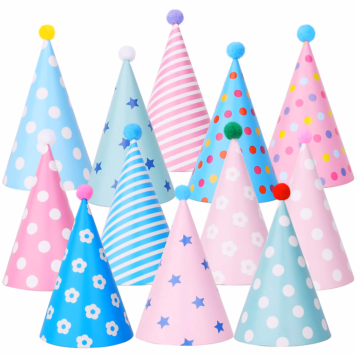 Beurio Birthday Party Cone Hats, 12 PCS
