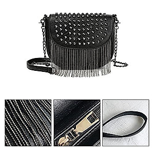 Women's Small Studs Crossbody Handbag Fashion Shell Shape Shoulder Messenger Bag (Black-2)