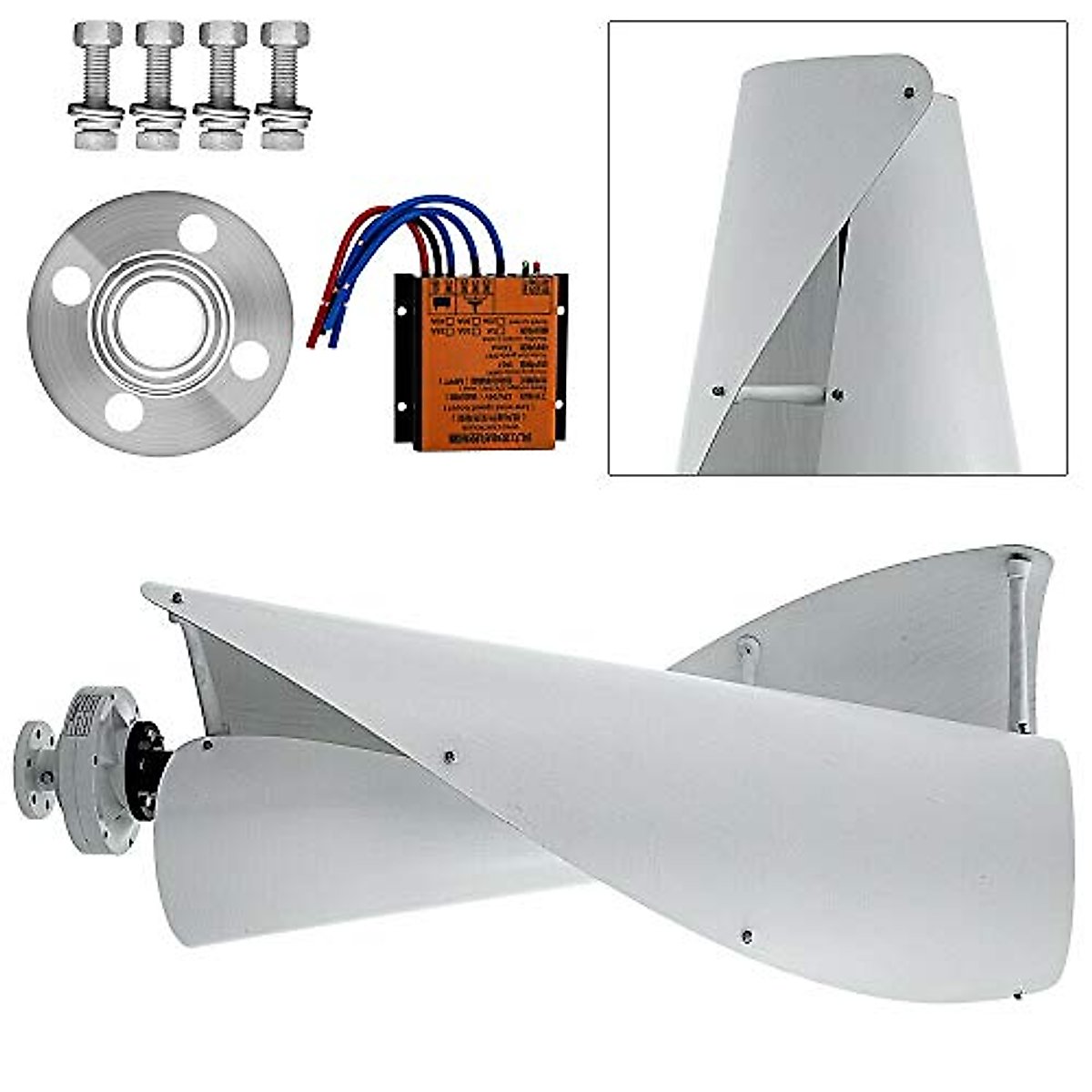 LOYALHEARTDY Wind Turbine Generator, 12V 400W Portable Vertical Helix Wind Power Turbine Generator Kit with Charge Controller - White