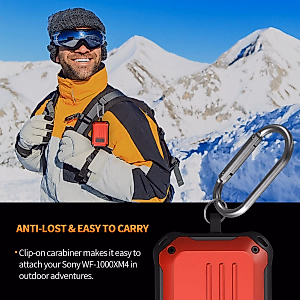 AIBEAMER Case for Sony WF-1000XM4 (2021), Secure Lock Cases Compatible with XM4 Protective Cover with Carabiner (Red)