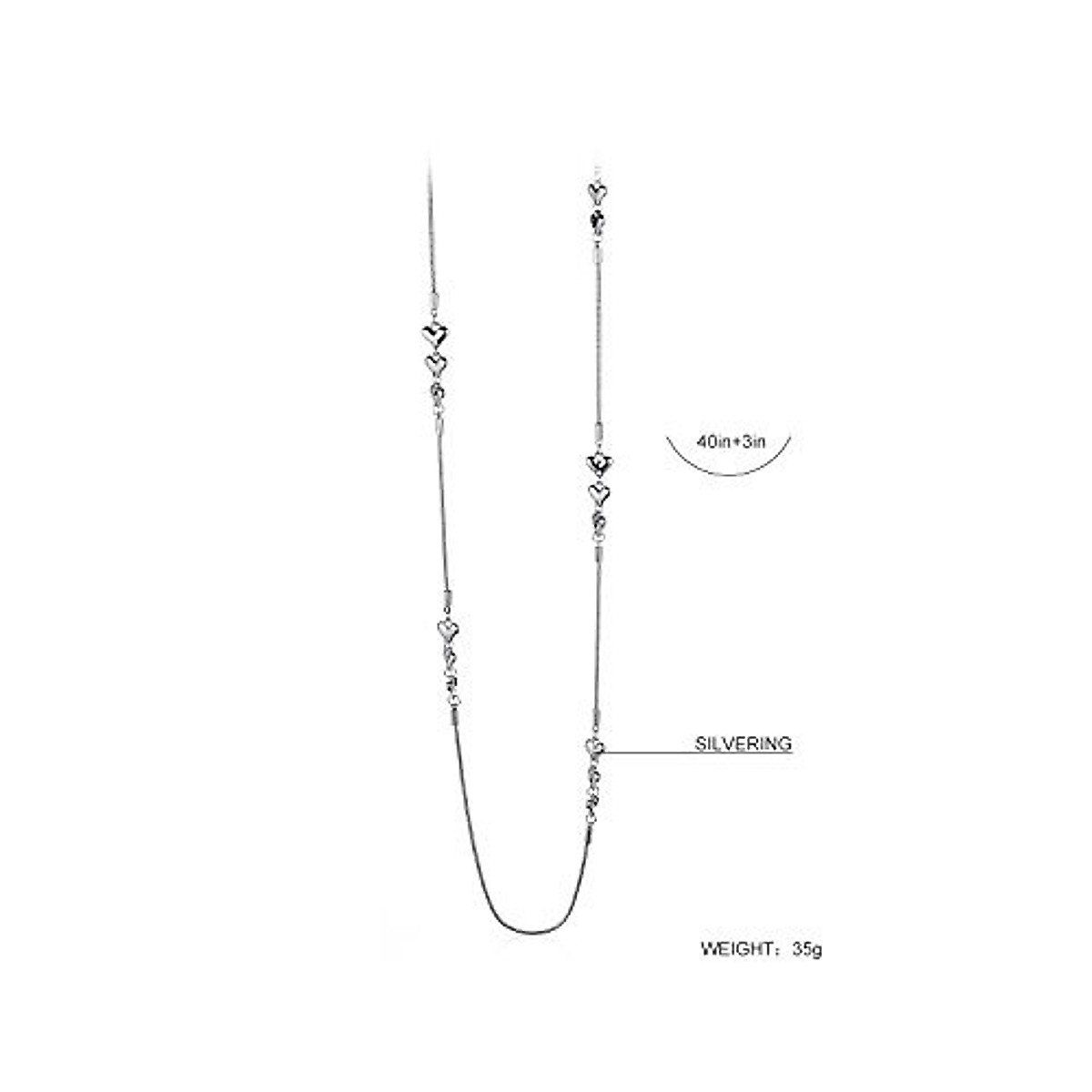 welbijoux Love Heart Shape Chain Necklace Silver Plating Snake Chain Statement Necklace for Women 40+3inch