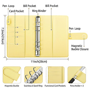 SKYDUE Budget Binder with 8pcs Zipper Envelopes, Money Organizer for Cash with 12pcs Expense Budget Sheets & 24 Blak Sticky Labels, Budget Book with Cash Envelopes, Yellow, A6 (1008HYJ-HZ_A6Yellow)