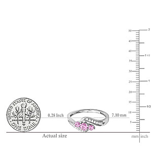 Dazzlingrock Collection 14K Round Pink Sapphire & White Diamond Swirl Engagement 3 Stone Bridal Ring, White Gold, Size 7.5