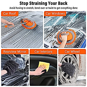 ANUINIT Car Wash Brush with Long Handle 62"/18" Microfiber Car Wash Brush,Soft Car Wash Mop Car Wash Mitt Scratch-Free Car Wash Kit,Flexible Rotation Car Washing Brush for Truck RV SUV Pickup Bus